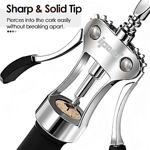 IPOW Wine Opener, Zinc Alloy Wine Bottle Opener, Wing Corkscrew Heavy Duty, Manual Multifunctional Cork Screw for Waiter, Silver