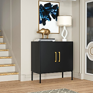 JOZZBY Buffet Cabinet with Storage, Accent Cabinet Modern Wooden Free Standing Sideboard with Doors, Black Side Cabinets with Adjustable Shelves for Living Room, Hallway, Set of 2