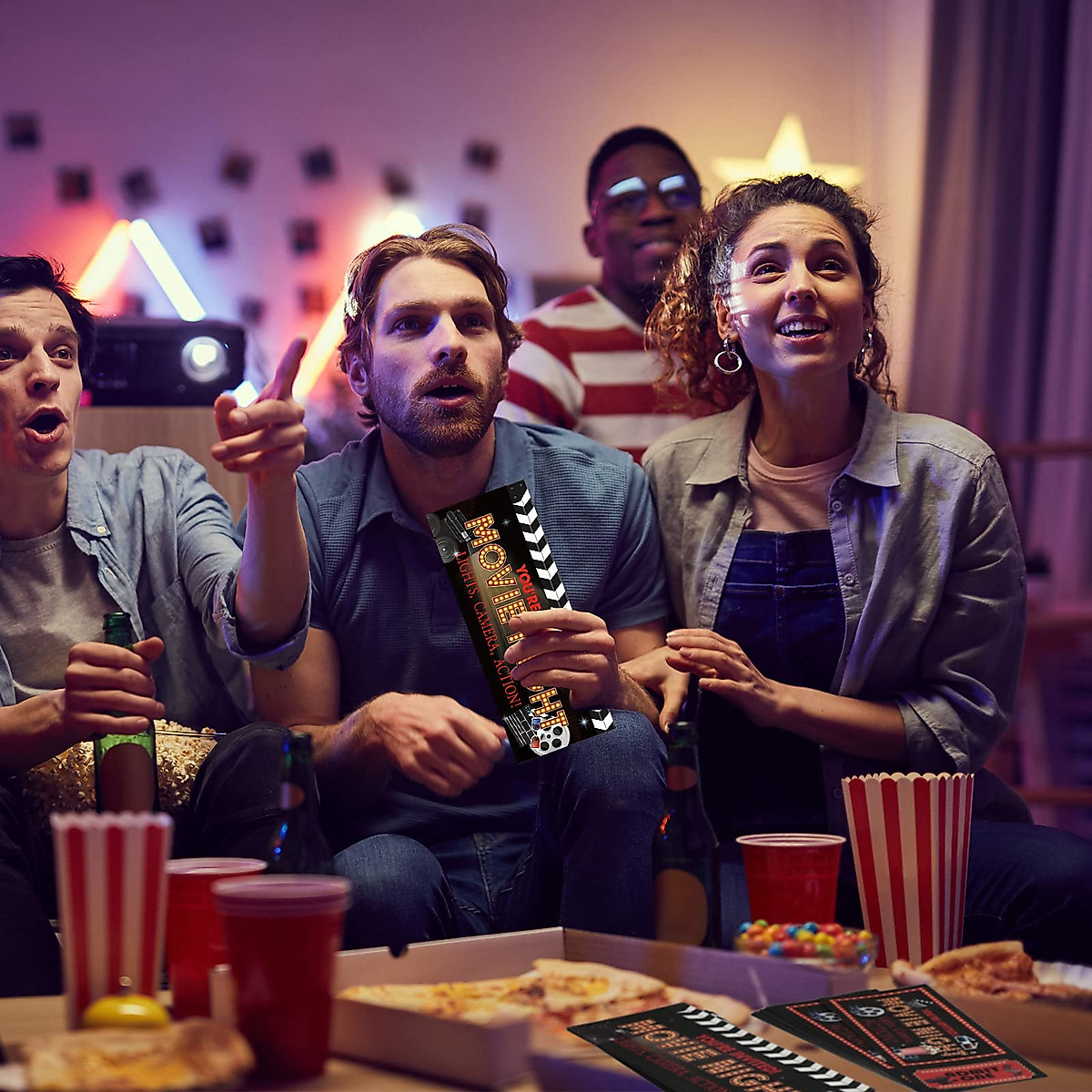 Woanger 50 Pieces Movie Party Invitations with Envelopes Movie Night Invitations Movie Ticket Birthday Invitations for Birthday Baby Shower Movie Night Red Carpet Party