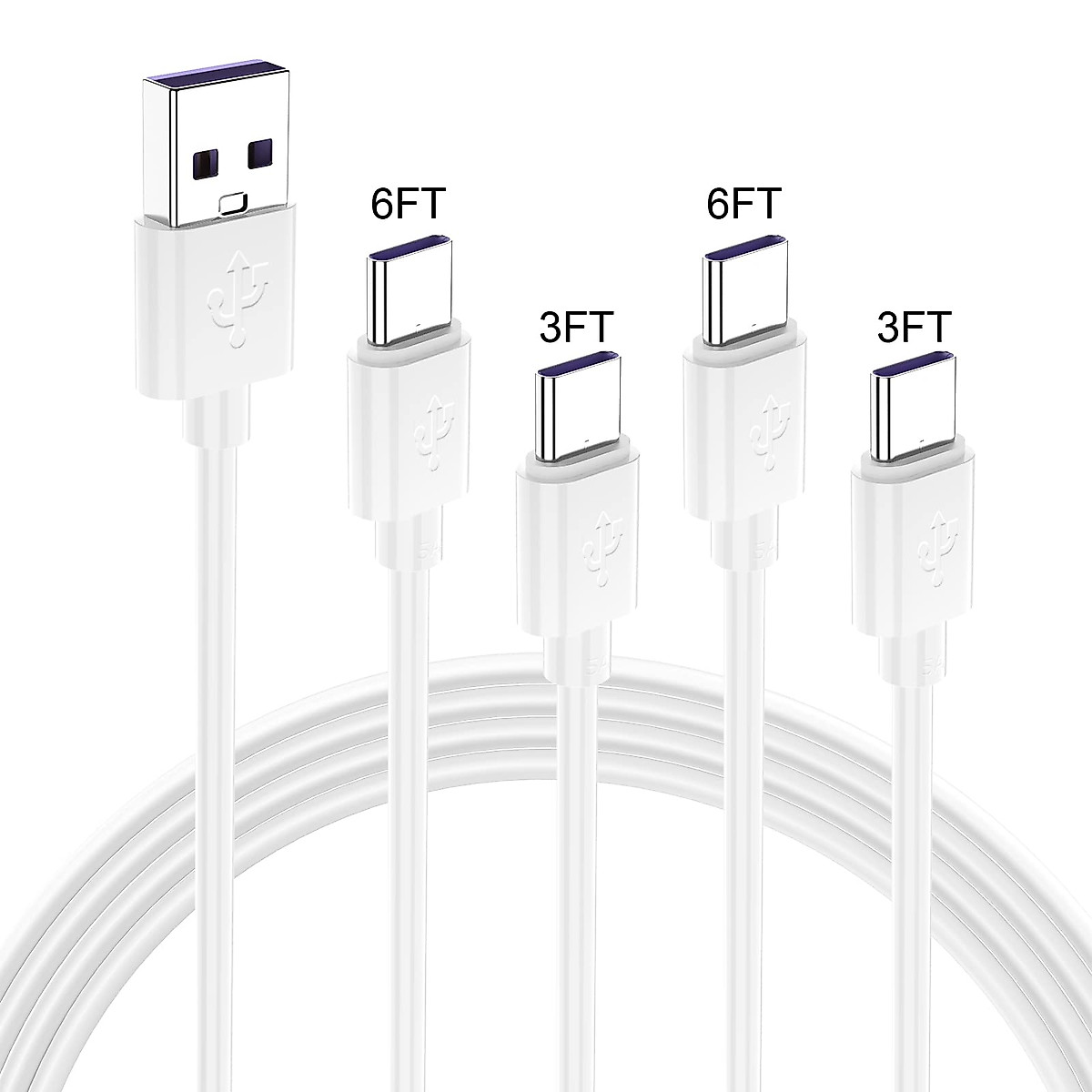 USB Type C Cable [4 Pack 3+3+6+6FT] 5A Fast Charging Data Cable, USB A to Type C Charger Cord for Samsung Galaxy S23 S22 S21 S20 S10 Plus Note 10 LG Google Pixel Moto etc