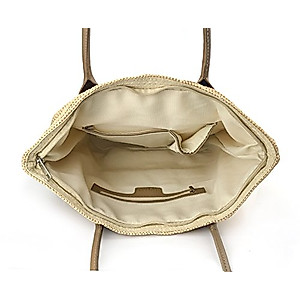 HOXIS Weekender Lightweight Synthetic Straw Shopper Tote Womens Shoulder Handbag (Brown)