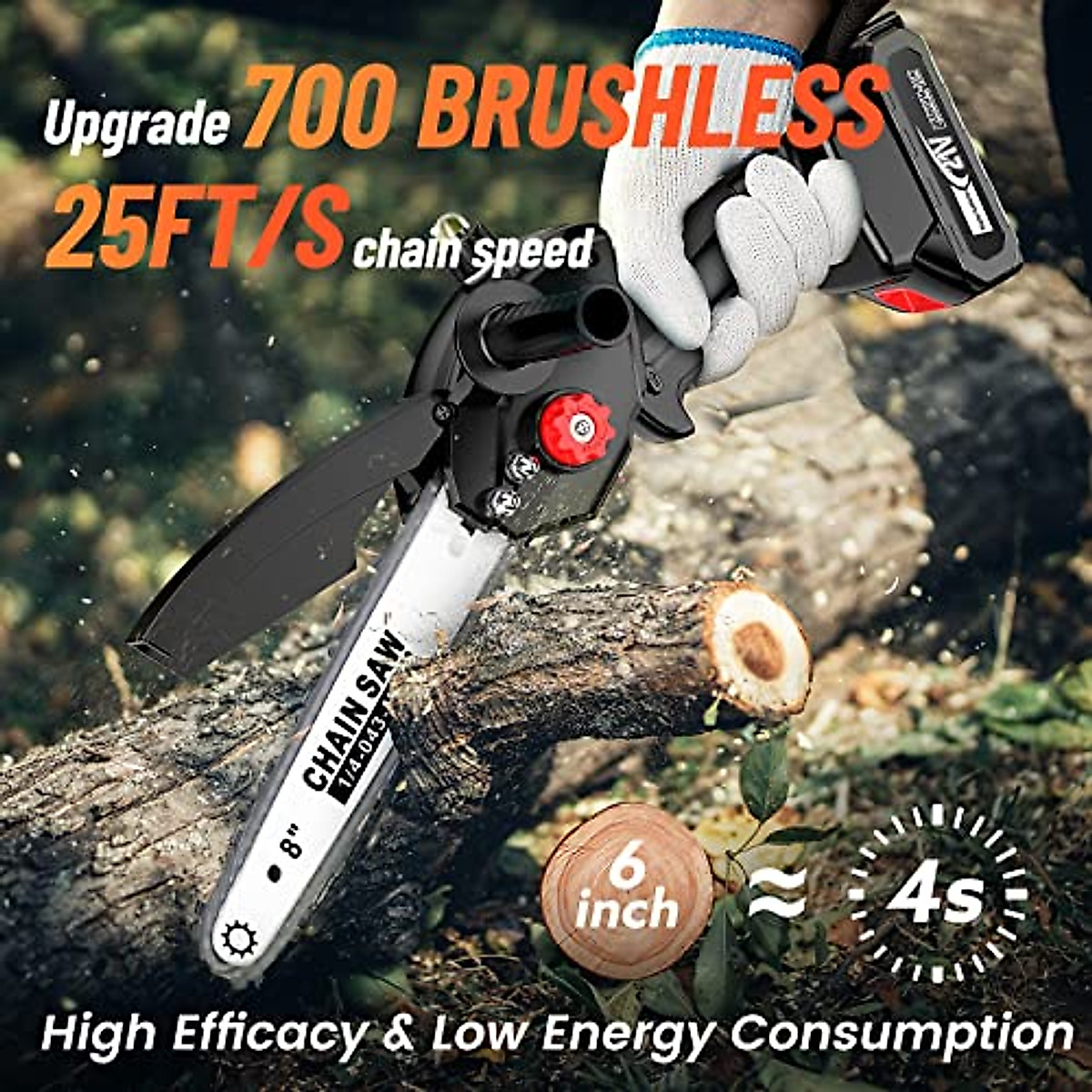 8 Inch Mini Chainsaw Cordless 𝘽𝙧𝙪𝙨𝙝𝙡𝙚𝙨𝙨, 2023 Upgraded Seesii Portable Chain saws with 2×2.0AH Batteries and Auto Oiler Chain, Handheld Electric Chainsaw for Branch Tree Cutting Pruning