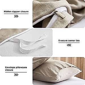 HYBD Linen Duvet Cover Queen Size-Natural Flax Linen Bedding 3 Pieces with Zipper Closure, Durable and Breathable Linen Duvet Cover Set 1 Duvet Cover +2 Pillowcases (Queen, Linen)