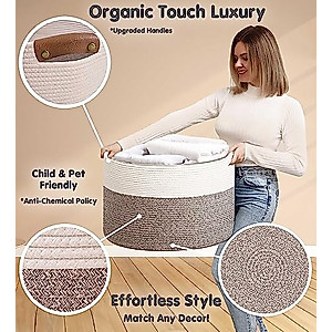 XXXLarge Blanket Storage for Living Room 22 x 14 | Extra Large Laundry Basket | Baby Toy Storage Basket | Blanket Basket Living Room | Woven Basket | Large Baskets for Organizing, Creamy White & Brown