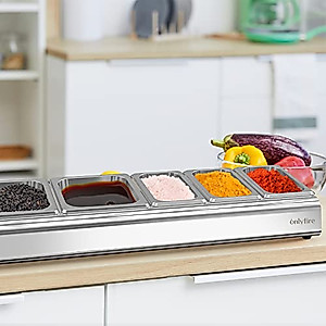 Onlyfire Pizza Topping Station Stainless Steel Seasoning Containers with Lid, 5 Compartment Trays for Prepping Ingredients and Toppings