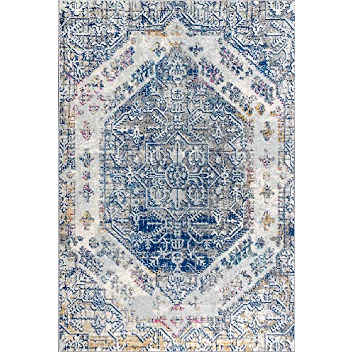JONATHAN Y MDP203A-5 Modern Persian Boho Vintage Bohemian Indoor Area-Rug Country Easy-Cleaning Bedroom Kitchen Living Room Non Shedding, 5 ft x 8 ft, Cream,Blue