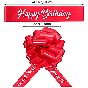 20 Inches Car Bow Sweet for Happy Birthday 16 Car Red Pull Bow Car Large Wrapping Bow Decoration with 20 Feet Car Ribbon and Sweet Keychain for 16th Birthday