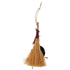 2pcs Halloween Broom Mini Broom Hanging Witches Broomstick Prop Kids Witch Broom with Rope Straw Broom Halloween Party Wizard Accessory