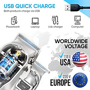 Full Metal Cordless Hair Clippers and Trimmer professional set for Men - Rechargeable Clippers for Hair Cutting, Beard T-Blade Trimmer for men, haircut machine for Self Cutting & Grooming Kit