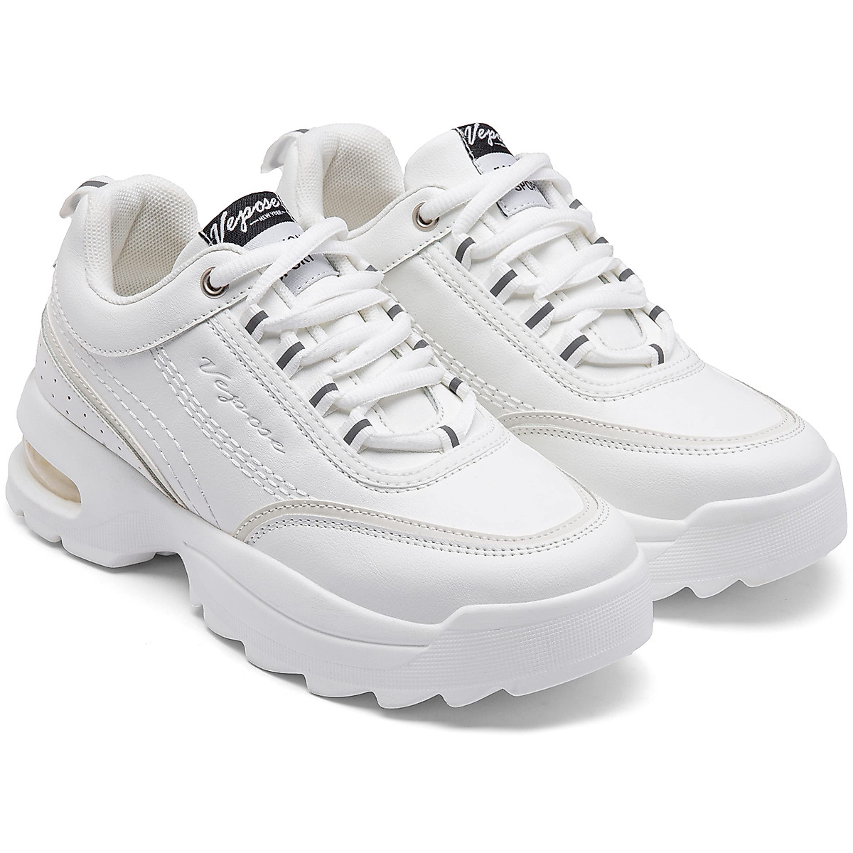 Vepose Women's 8019 Fashion Sneakers, Air Cushion Lace-up Walking Sneakers, Grey, Size 8 US -Memory Foam Running Shoes(CJY8019 Grey 08)