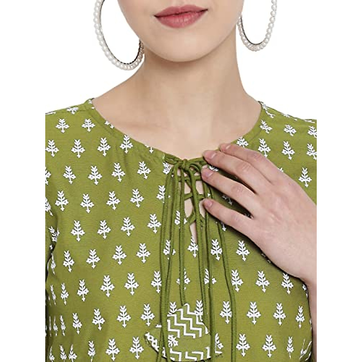Yash Gallery Women's Rayon Printed Short Kurta (Green)