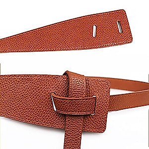 BAOKELAN Women Faux Leather Tie Belt Knotted Wide Waist Belt for Jeans Jumpsuit Coat Dress Brown 120cm