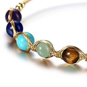Top Plaza 7 Chakra Yoga Meditation Bracelet Healing Crystal Stone Bead Cuff Bracelets Adjustable 14K Gold Plated Bracelets for Women Ladies Girlfriend Birthday Gifts