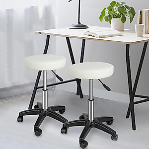 Adjustable Hydraulic Rolling Swivel Salon Stool Chair Tattoo Massage Facial Spa Stool Chair Black (White)