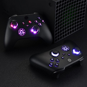 eXtremeRate Multi-Colors Luminated Dpad Thumbsticks Start Back Sync ABXY Buttons for Xbox Series X/S Controller, Black Classical Symbols Buttons DTF LED Kit for Xbox Core Controller