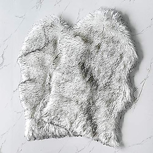 Carvapet 2 Pieces Soft Fluffy Faux Fur Chair Couch Cover Plush Sheepskin Area Rug Bedroom Living Room 2 x 3 Feet,Black/White