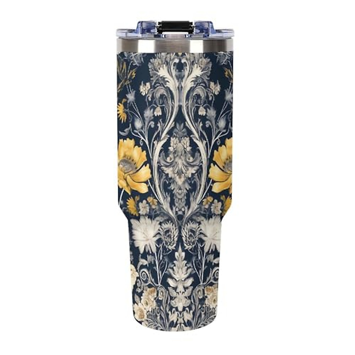 YTLKGFP 40 Oz Large Capacity Car Cup With Floral Pattern Tumbler with Handle (Black) Straw Lid Insulated Stainless Steel Water Bottle Travel Mug Leak-proof Car Cup Keeps Cold Or Hot