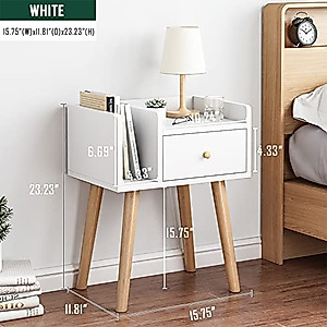 IOTXY Bedroom Wooden Night Stand - Bedside Cabinet with Storage Drawer and Bookcase, Compact Nightstands in White