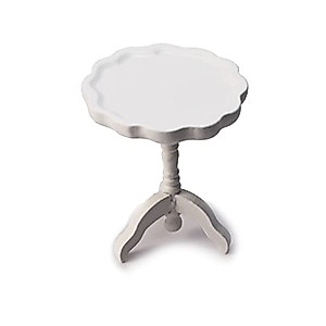 Miniature Dollhouse End Table 1:12 Scale Wooden Furniture Round Side Tea Table Model for Dollhouse Living Room Scene Decoration Gift (White)