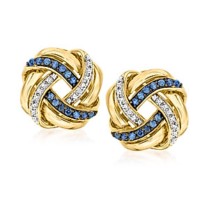 Ross-Simons 0.40 ct. t.w. Sapphire and .10 ct. t.w. Diamond Love Knot Earrings in 18kt Gold Over Sterling