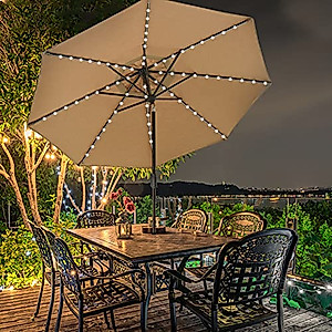EliteShade USA 10-Year-Non-Fading Sunumbrella Solar 9ft Market Umbrella with 80 LED Lights Patio Umbrellas Outdoor Table Umbrella with Ventilation,Heather Beige