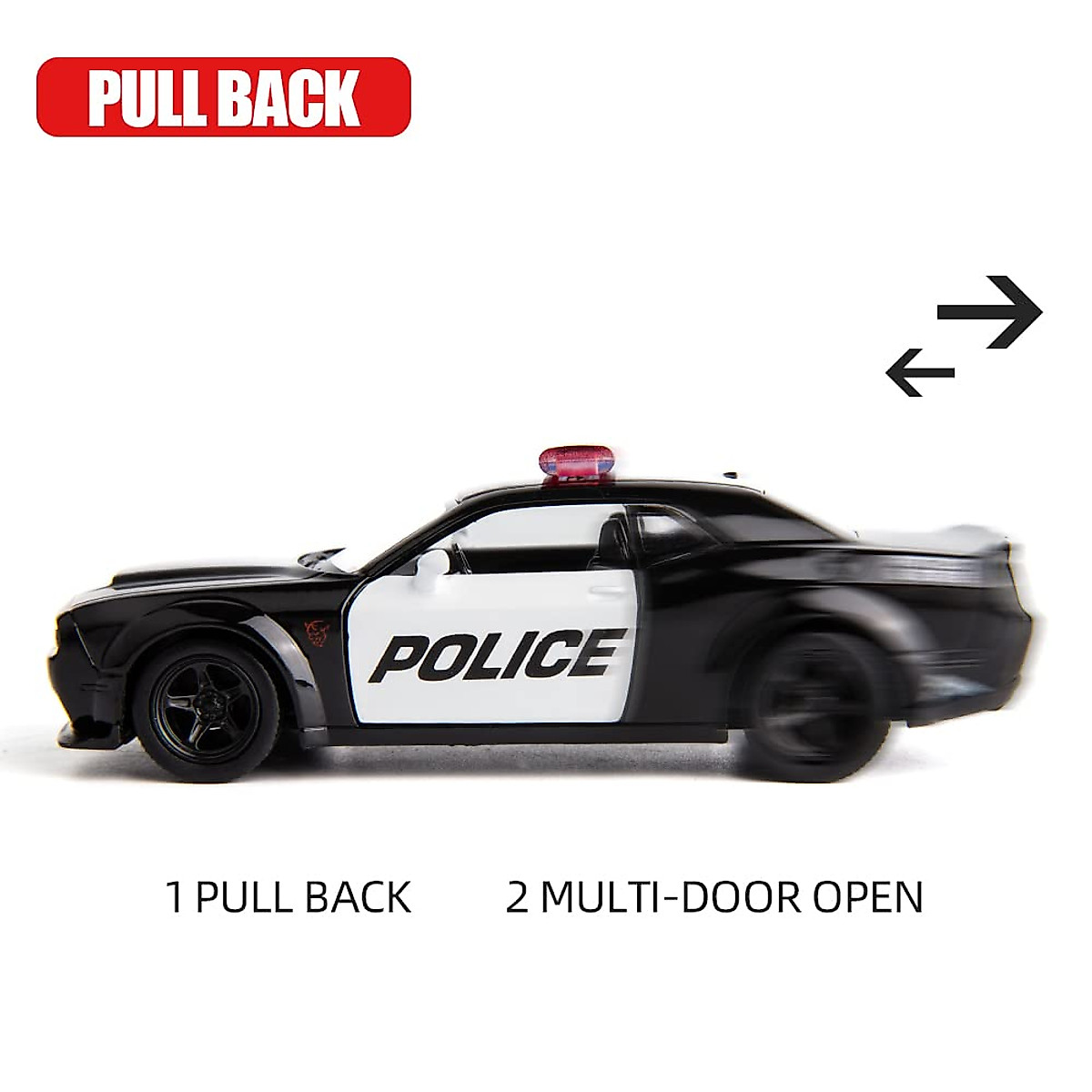 BDTCTK 1/36 Scale Challenger Police Car Model, Zinc Alloy Die-Cast Pull Back Vehicles Kid Toys for Boy Girl Gift (Black)