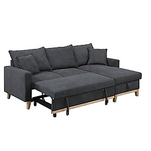 Lilola Home Colton Dark Gray Woven Reversible Sleeper Sectional Sofa with Storage Chaise