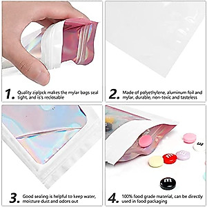 100 Pieces Smell Proof Bags Holographic Piecesaging Bags Storage Bag with Clear Window for Food Storage (White Color, 3x4.7 Inch)