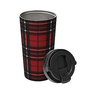 WANGXUEE Red and black plaid Print 500ml Stainless Steel Travel Tumbler Double Wall Vacuum Insulated Coffee Mug