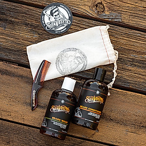 Suavecito Beard Wash Kit Men's Grooming & Cleansing Avocado Oil Shea Butter Olive Oil Nourishing Wash, Conditioner, Comb, Travel Bag