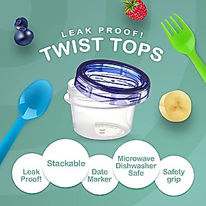 Elegant Disposables Baby Food Storage Containers 24 Pack, 4 ounce Colored Twist on Lids, Plastic, 1/2 Cup Small Freezer Storage Container