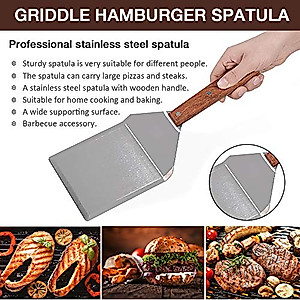 Stainless Steel Griddle Hamburger Spatula with Strong Wooden Handle, 13.5 x 5 inches, Heavy Duty Spatula Turner with A Hook, Great for Pancake Flipper, Fish, Eggs, Burgers, Omelet and More…
