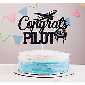 Congrats Pilot Cake Topper, Future Pilot/USAF Cake Decor, Class of 2024 Air Force Academy Graduation Party Decoration Supplies, Black Glitter