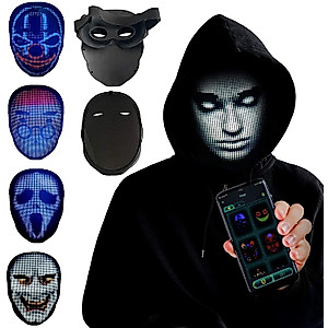 TrendyNow365 Rechargeable LED Halloween Mask with Bluetooth, Programmable with Shining Mask App, Face Changing Cosplay, Party, Christmas