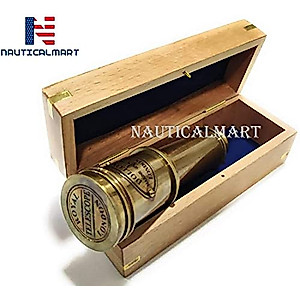 Pirate Brass Telescope, Spyglass Collapsible Monocular Decorative Telescope with Glass Optics for Travel, Hiking, Hunting, Navigation with High Resolution, with Lid and Antique Finish