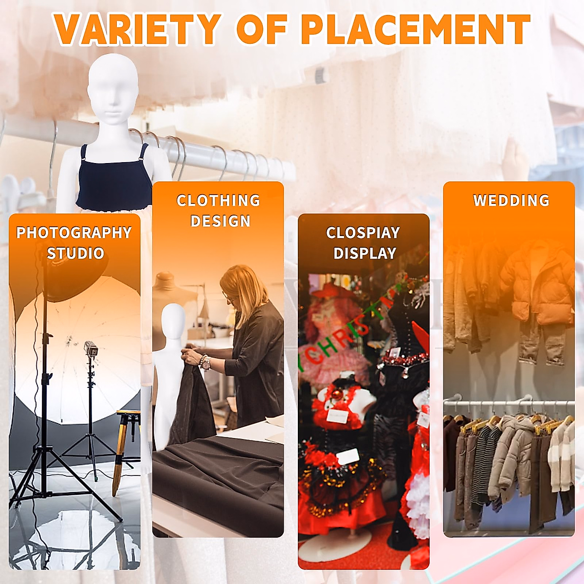 Child Mannequin Kids Dress Form Full Body White Skin Adjustable Detachable Manikin Body Display with Metal Base for Children 43.3 Inches