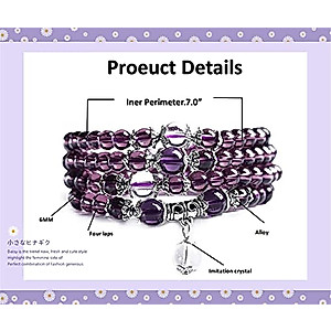 6mm Natural Gem Semi Precious Gemstone Chrysoprase Agate Green Bracelets Necklace,Birthstone Multilayer Hand String Accessories (Amethyst)