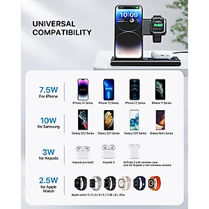 Wireless Charger, 3 in 1 Wireless Charging Station for Multiple Devices,Wireless Charging Stand for iPhone15 14 13 12 11 Series, AirPods Pro 3 2 & Apple Watch [UL-Listed] (Black)