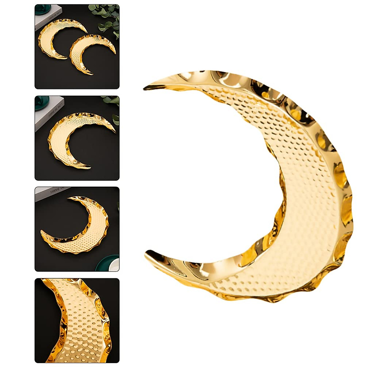 VOSAREA Serving Platter Appetizer Plate Eid Mubarak Moon Star Plates Ramadan Kareem s Moon s Food Serving Plate Fruit Dessert Plates for Home Party Golden Eid Mubarak Tray