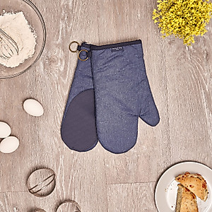 Nautica Home Kitchen Oven Mitts with Silicone Palm, Heat Resistant up to 500 Degrees F, Cotton Potholders for Cooking, Set of 2, Navy Solid