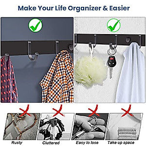 evory 2 Pack Coat Rack Wall Mounted with 5 Coat Hooks, Heavy Duty Aluminum Wall Hooks for Hanging Towel Hat Purse Robes Clothes in Bathroom Kitchen Entryway, Black