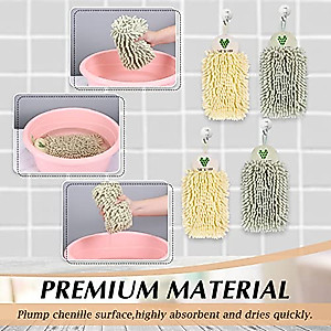 Kinlop 4 Pcs Chenille Hand Towels with Hanging Loops Bathroom Kitchen Hanging Towels Microfiber Finger Towels for Bathroom Soft Absorbent Drying Hand Bath Towel Fuzzy Ball Towel, Beige and Light Green