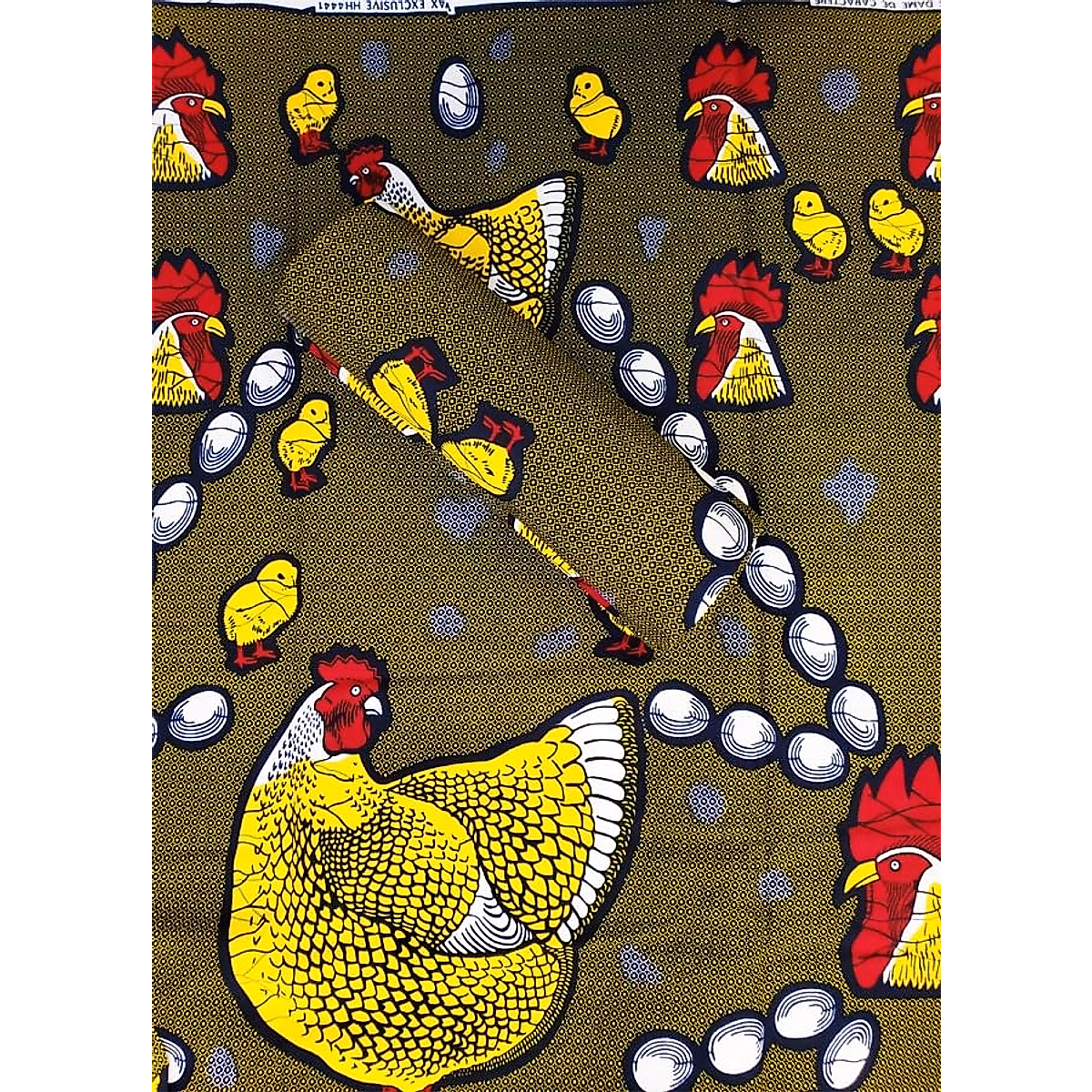 African Ankara Wax Print Fabrics -Chicken Family Design-Yellow, White, Red, Black,- Sell by 6 Yards-100% Cotton- for Dresses