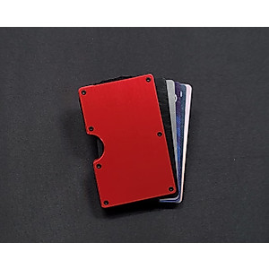 Brushed Aluminum Minimalist Slim Wallet with RFID Blocking and Money Clip for Men and Women. Great Gift for Dad Husband Wife Brother for Birthdays and Christmas. (Crimson)