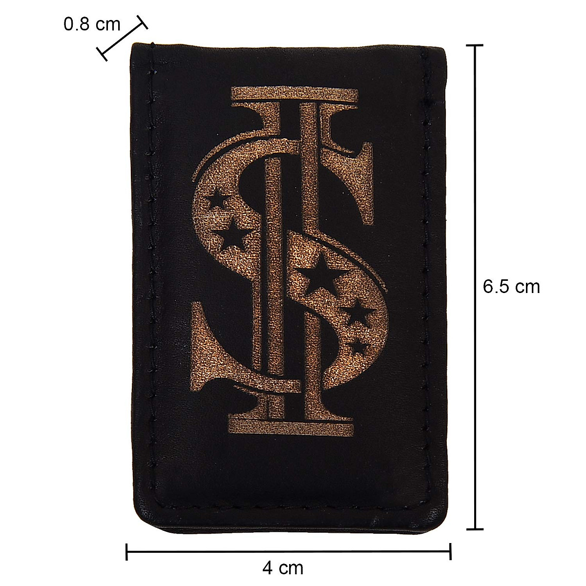 Leatherboss Genuine Leather Dollar Design Bifold Money Clip Wallet, Black