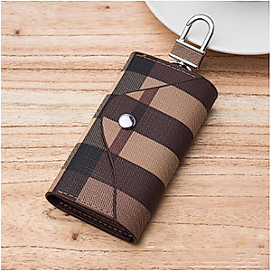 Women Men Leather Car Key Chain Card Holder, Money Wallet Pouch Case 6 keys Organizer Bag Case (Black)