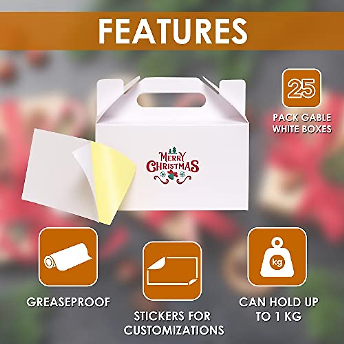 Lavender Roses 25 Pack White Gable Boxes Party Favor Paper Gift Box, 7x4x4 In for Gift Giving and Baked Goods with Printable Stickers