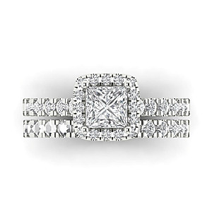 Clara Pucci 1.54 carat Princess Cut Halo Solitaire White Sapphire Bridal Wedding Anniversary Ring band set 14k White Gold 8.25