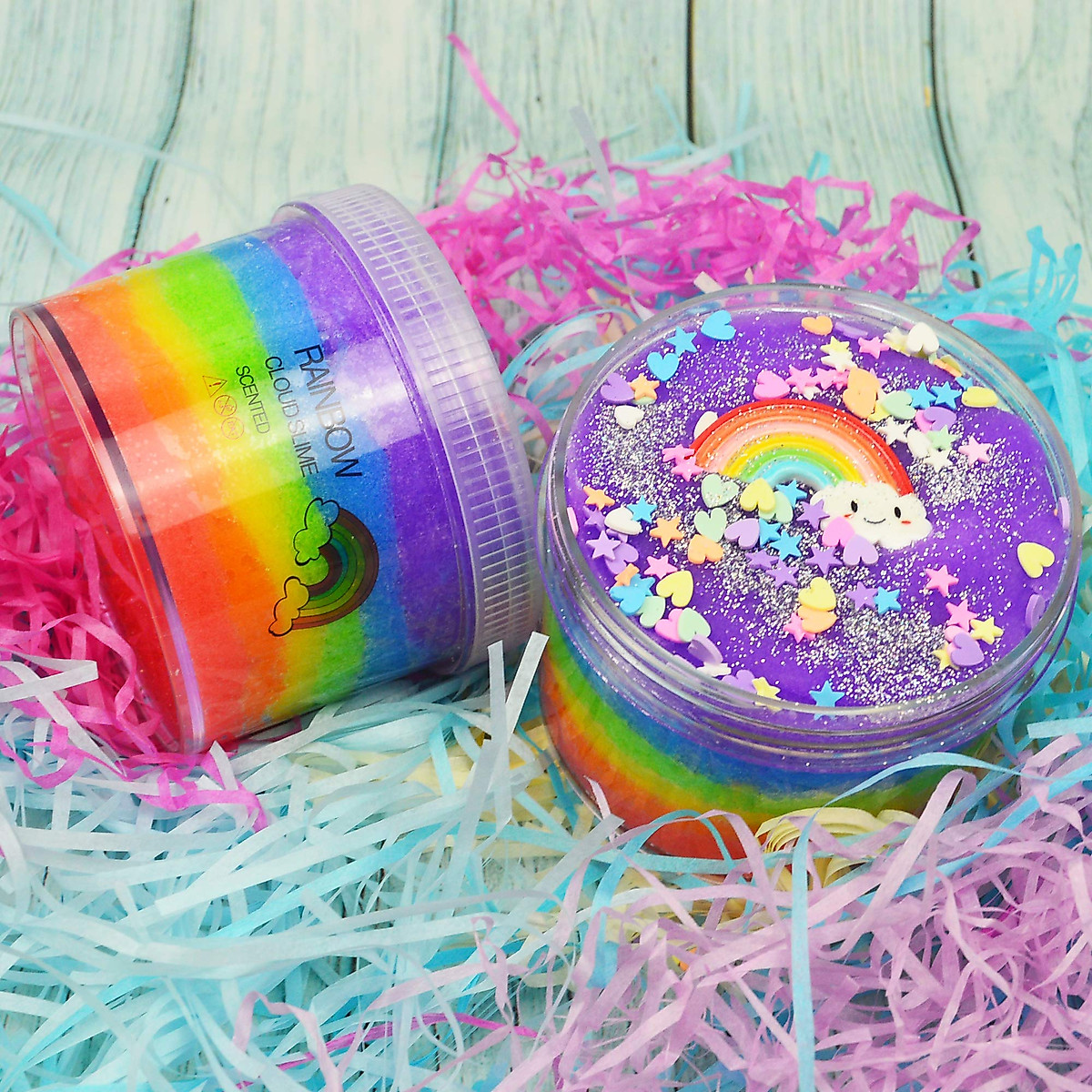 ICHICHI Rainbow Cloud Slime,Non-Sticky and Super Soft Scented Slime,Stress Relief Toy