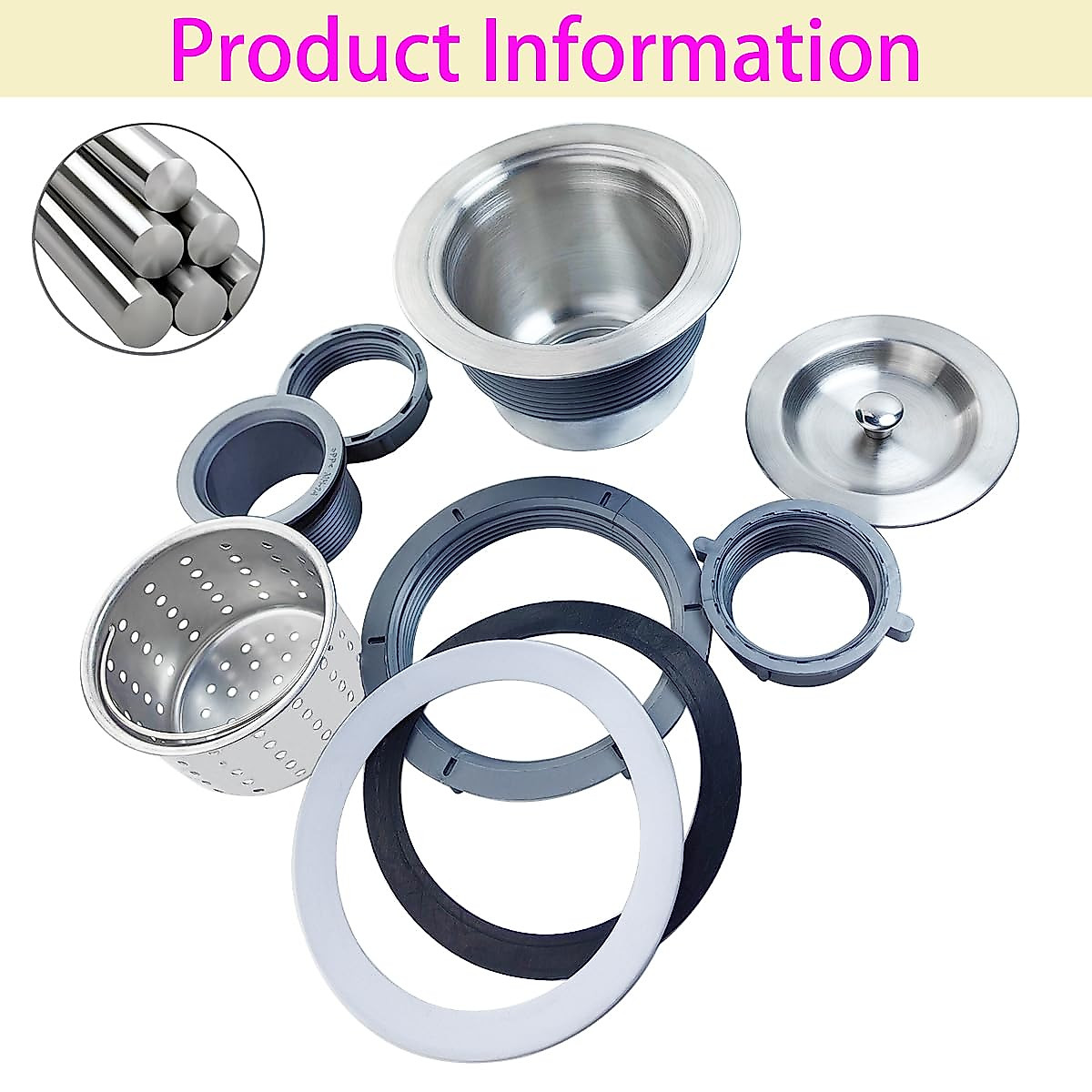 Qrity Kitchen Sink Drain Assembly Kit 110mm, Stainless Steel Sink Basket Strainer, Removable Waste Basket/Sealed Lid